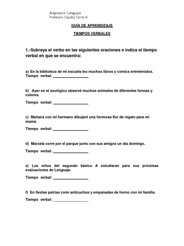 Guia de Tiempos Verbales 1 | PDF | Verbo | Relaciones sintácticas