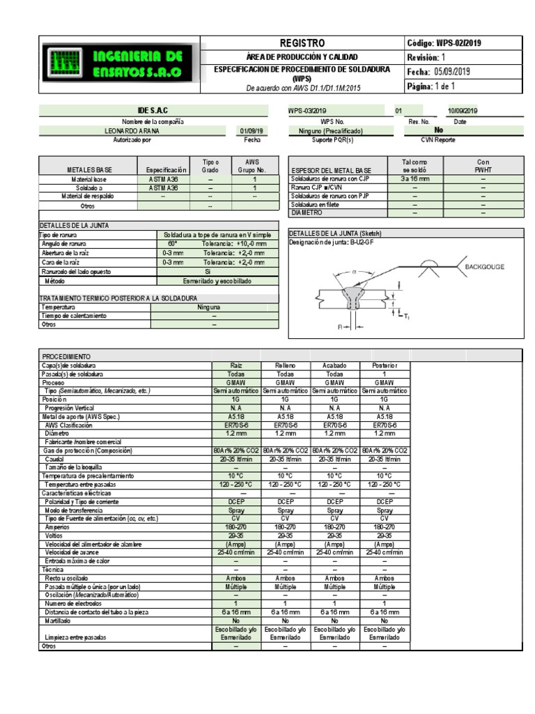 WPS PRECALIFICADO GMAW | Soldadura | Ingeniería mecánica