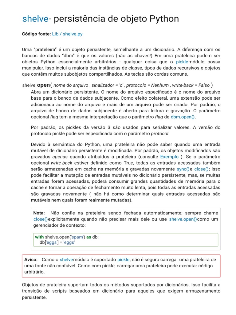 Shelve - Persistência Do Objeto Python - Documentação Do Python 3.7 ...