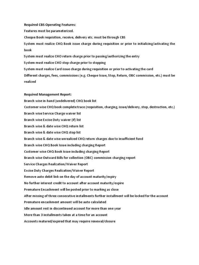 Requirements To New CBS | PDF