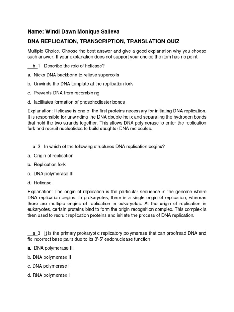 DNA Replication Quiz: Concepts & Mechanisms | PDF | Dna Replication | Dna