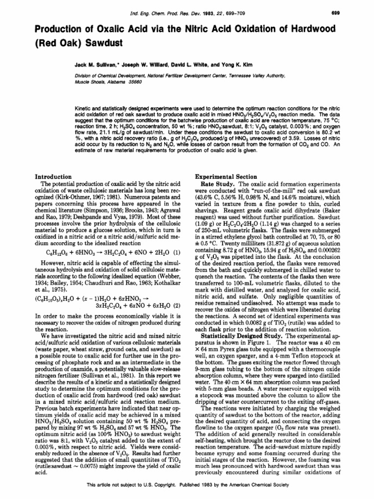 Oxalic Acid Via Nitric Acid Oxidation of Hardwood Red Oak | PDF ...