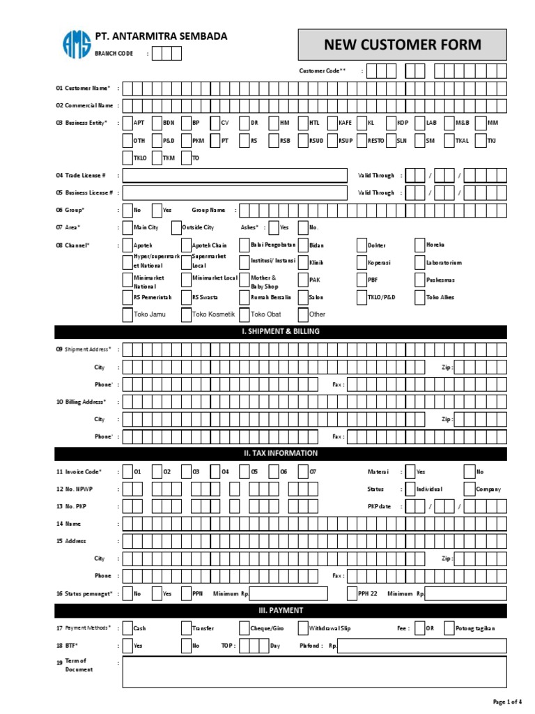 New Customer Form v06 | Download Free PDF | Payments | Business Law