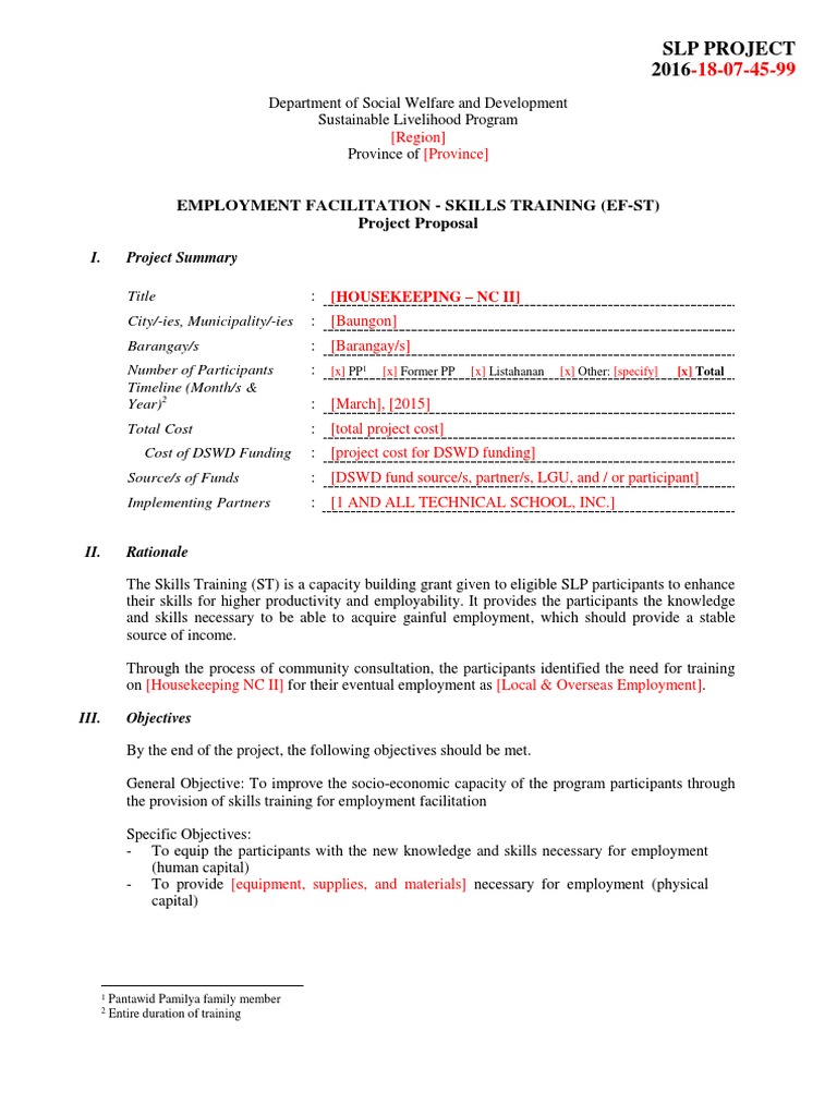 Employment Facilitation - Skills Training (Ef-St) Project Proposal ...