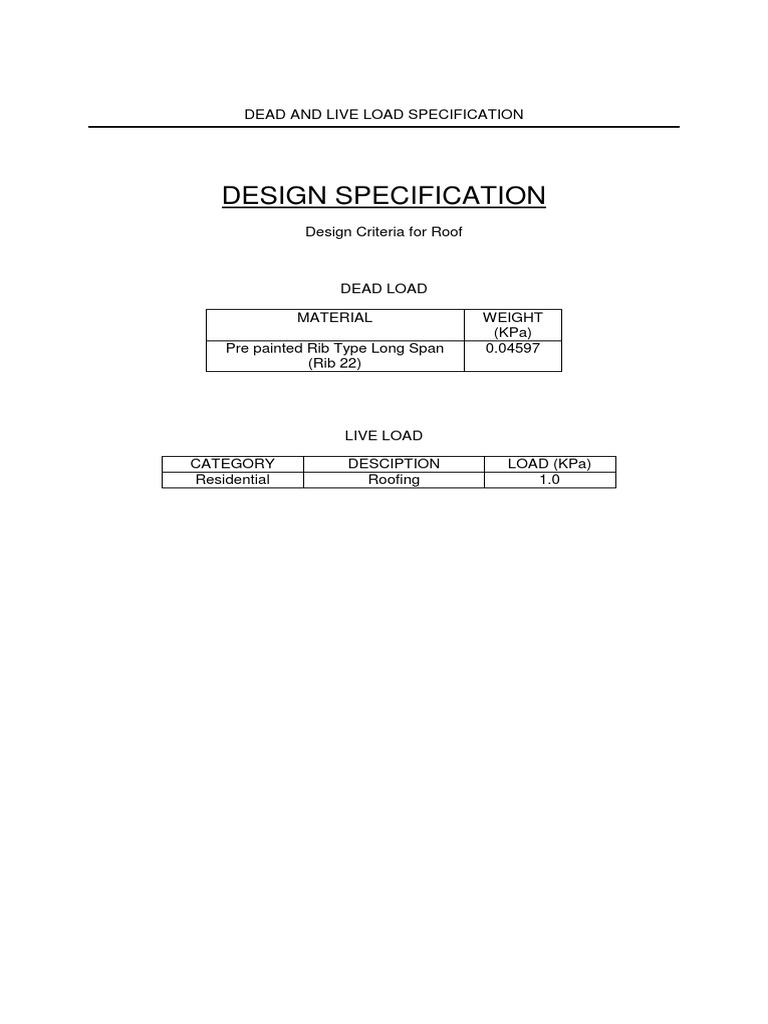 Roof Dead Load Specifications | PDF