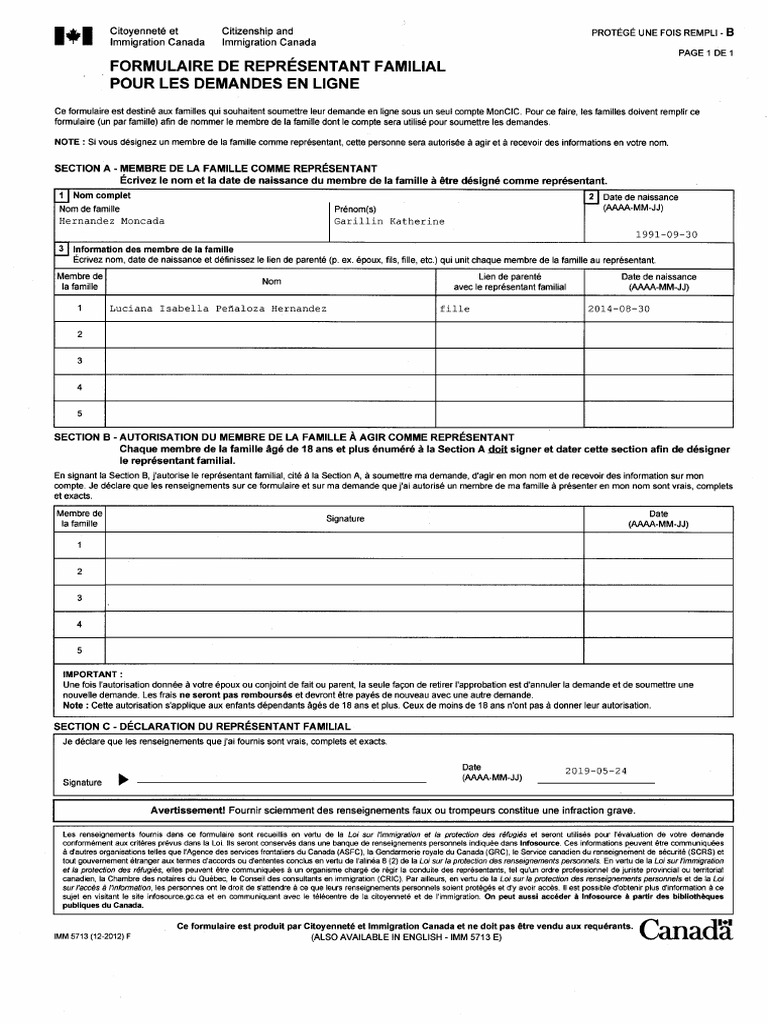 5713 Formulario de Representante Familiar | PDF