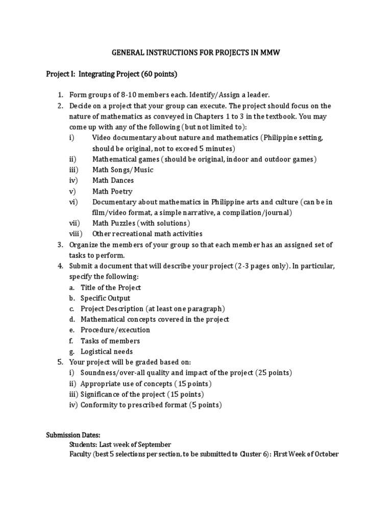 Instructions For MMW Projects | PDF | Teaching Mathematics | Statistics