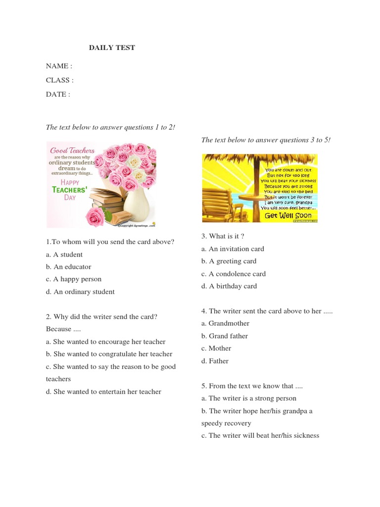 Daily Test Card Instructions | PDF | Language Arts & Discipline