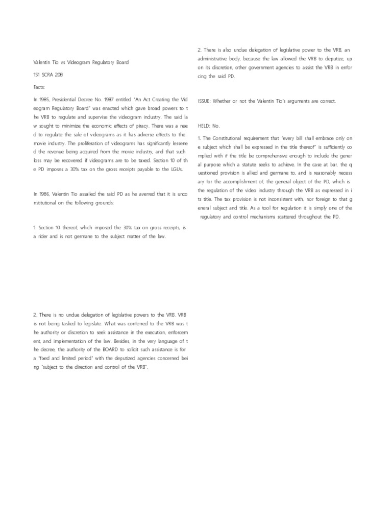 Tio vs. VRB | PDF | Taxes | Constitutional Law