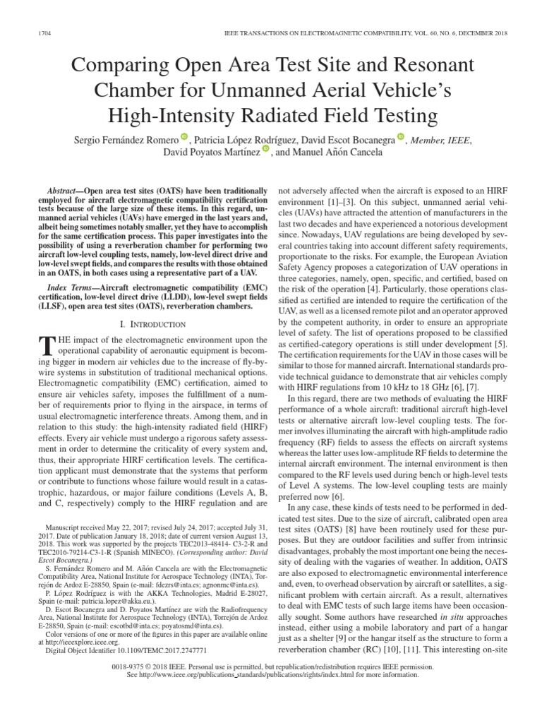 Comparing Open Area Test Site and Resonant Chamber For Unmanned Aerial ...