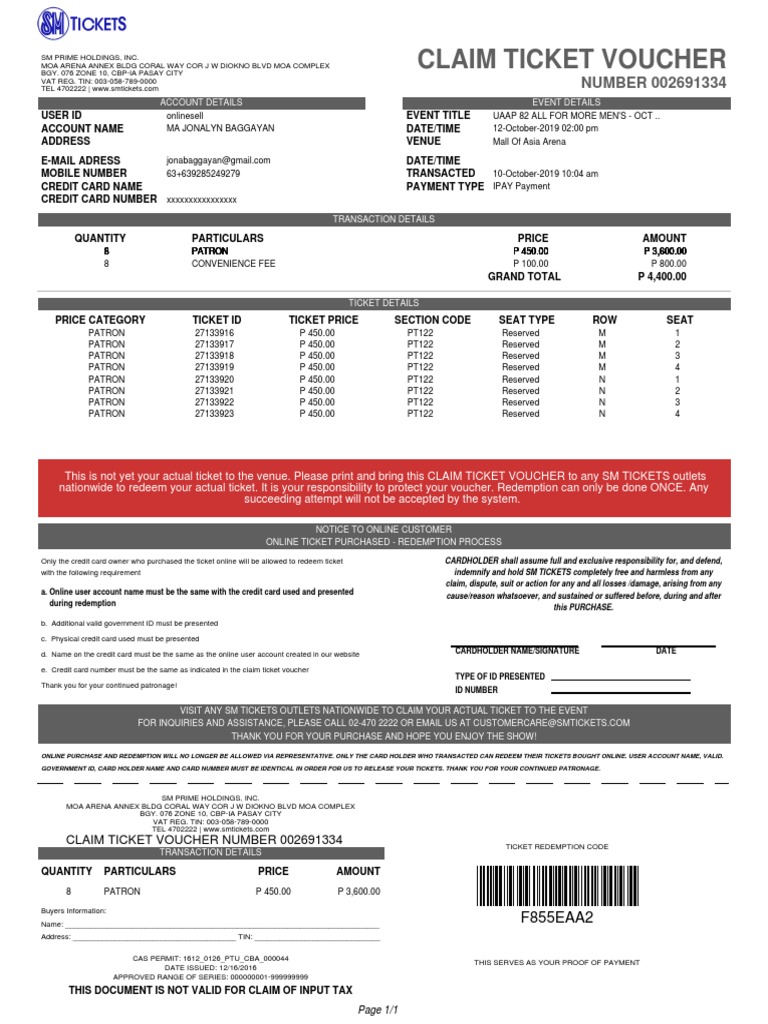 Claim Ticket Voucher: NUMBER 002691334 | PDF | Voucher | Credit Card