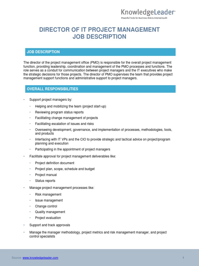 Director PMO Job Description | Download Free PDF | Project Management ...