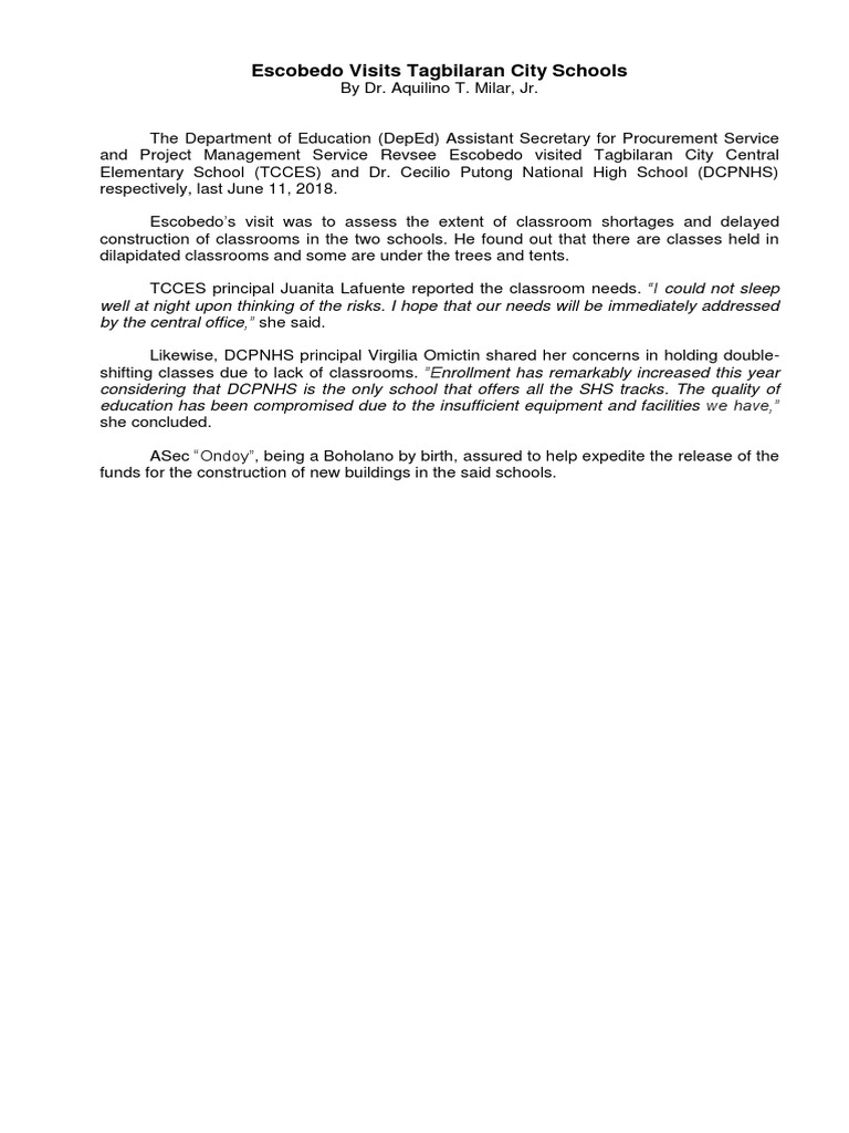 News Article DepEd ASEC Revsee | PDF