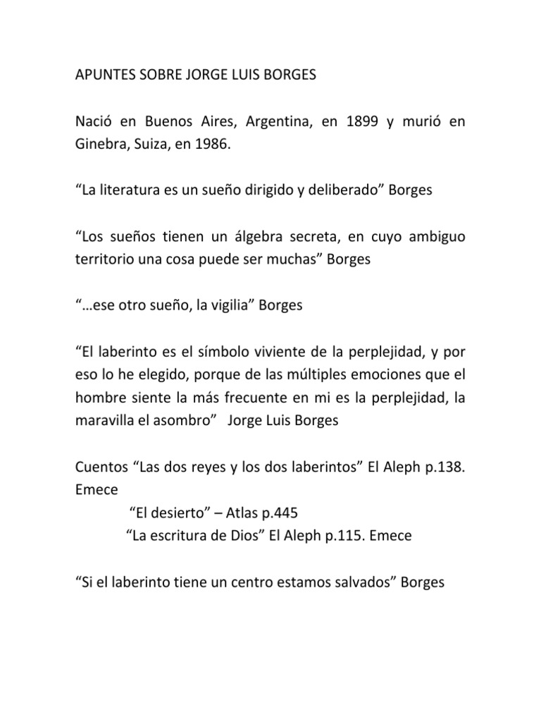 Apuntes Sobre Jorge Luis Borges | PDF