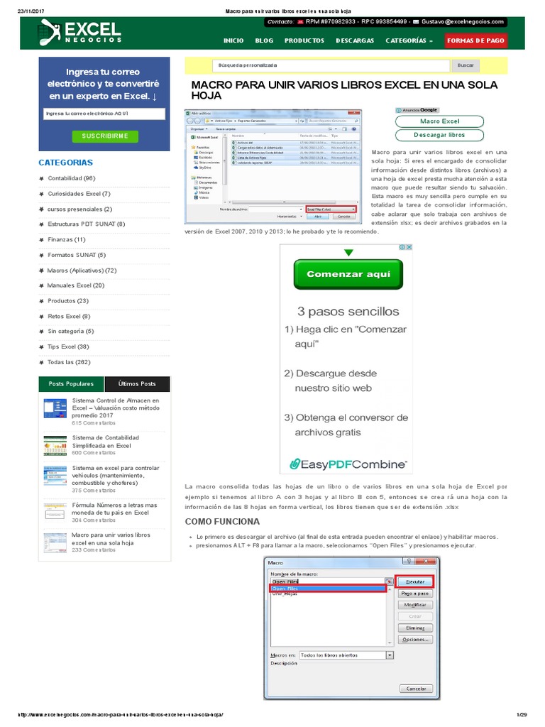 Macro para Unir Varios Libros Excel en Una Sola Hoja | PDF | Microsoft Excel | Informática