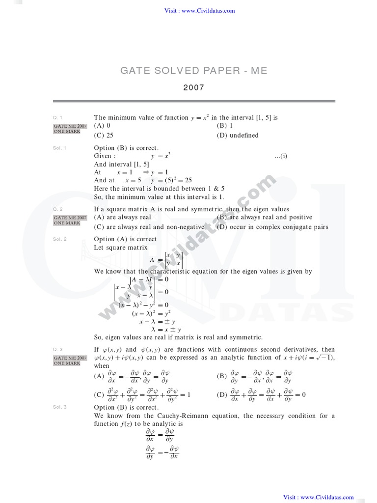 GATE ME 2007 Solved Paper Analysis | PDF | Steel | Electric Motor