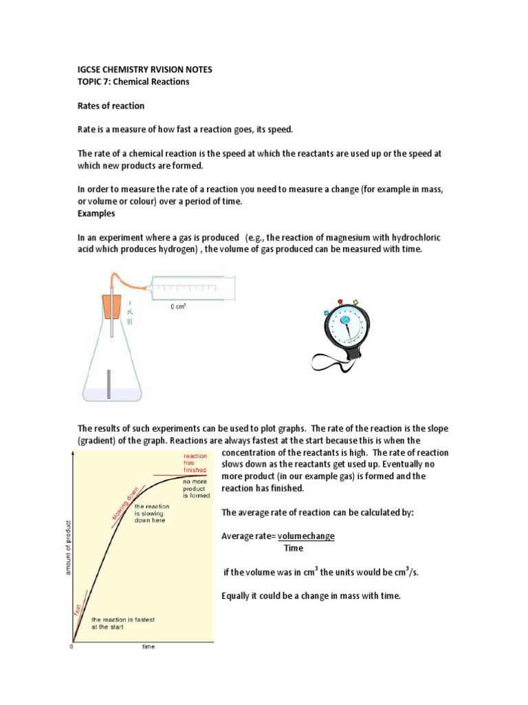 Igcse Chemistry Rvision Notes TOPIC 7: Chemical Reactions Rates of ...