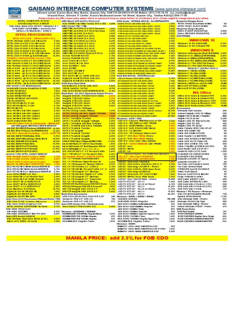 Interpace Price List | PDF | Advanced Micro Devices | Computer Architecture