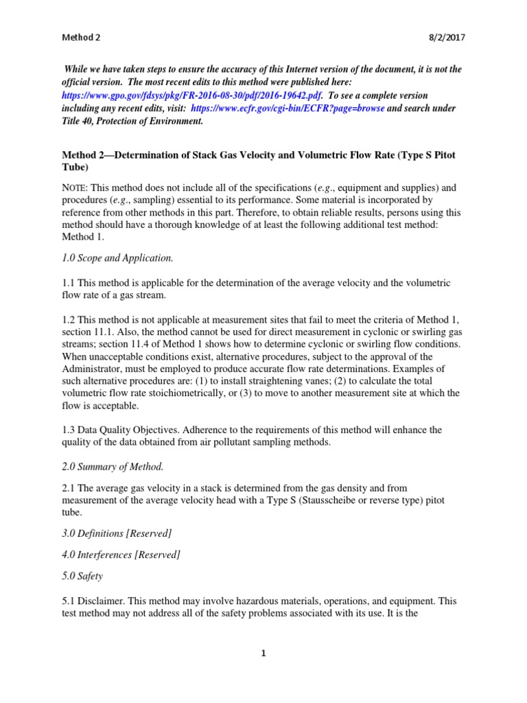 EPA Method 2 | PDF | Pressure Measurement | Flow Measurement