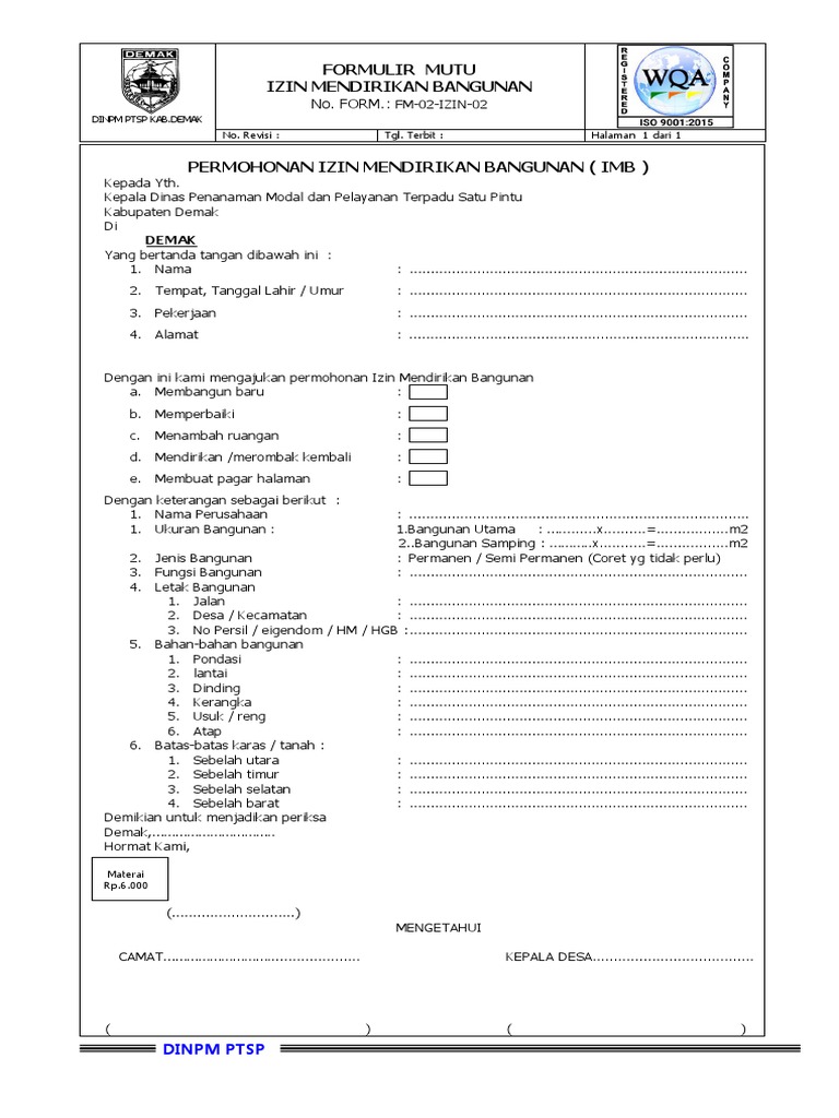 Formulir Imb | PDF | Teknologi & Rekayasa