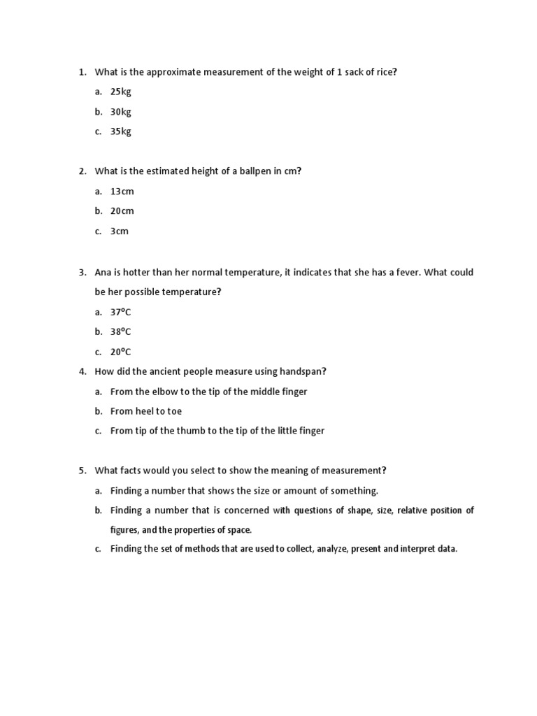 Measurement Quiz: Test Your Knowledge | PDF