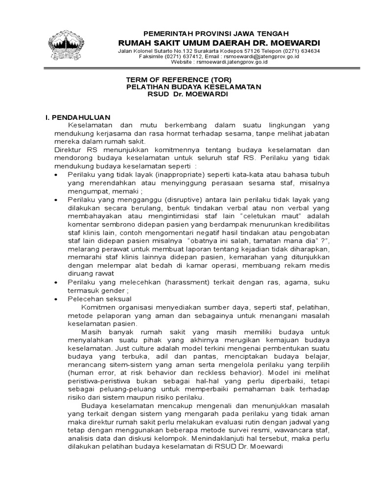 TOR Pelatihan Budaya Keselamatan | PDF