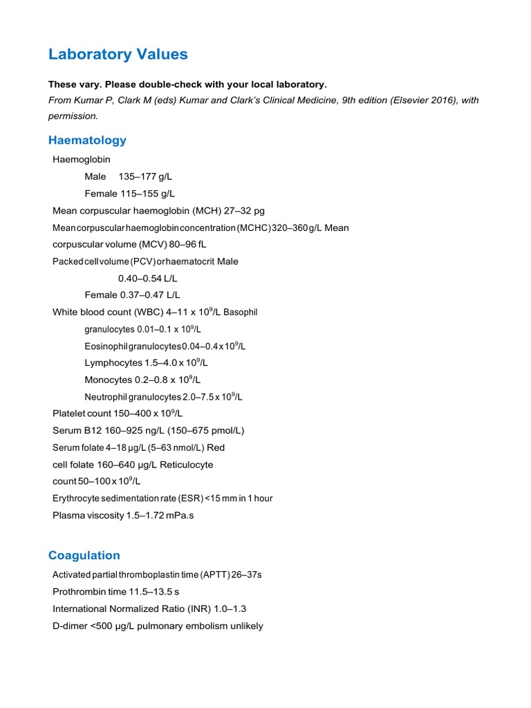 Laboratory Values | PDF | Cholesterol | Lipoprotein