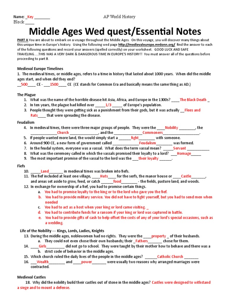 Middle Ages Webquest Answer Key | PDF | Knight | Middle Ages