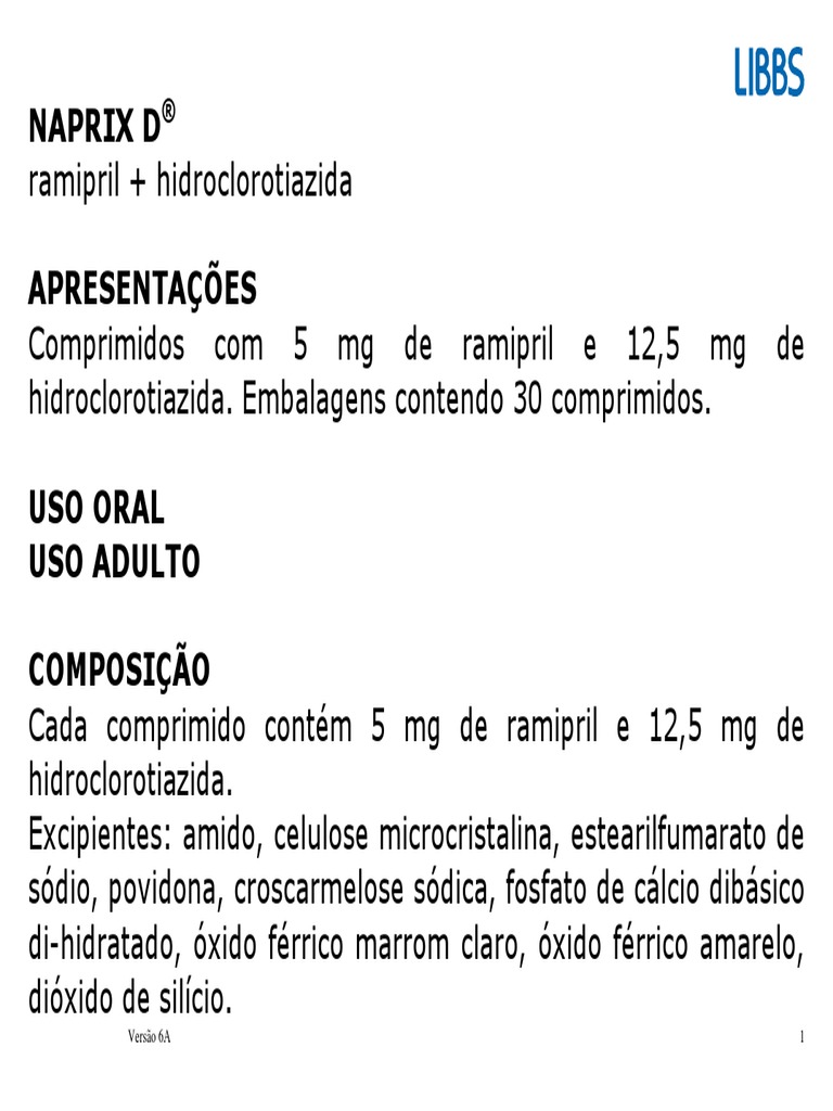 Naprix D 5 12,5mg Com 30 Comprimidos Manual | PDF | Hipertensão | Gravidez