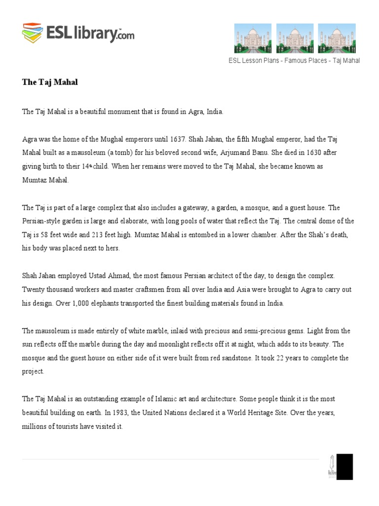 Taj Mahal Reading | PDF | Travel