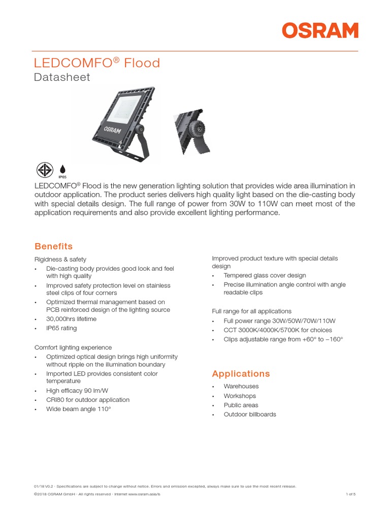 En LEDCOMFO Flood Datasheet v0p2 20180108 | PDF | Lighting ...