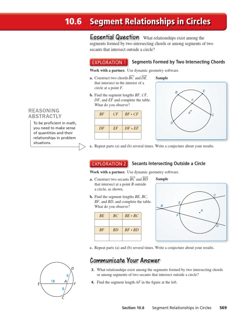 Segment Relationships in Circles 10.6: Essential Question | PDF ...