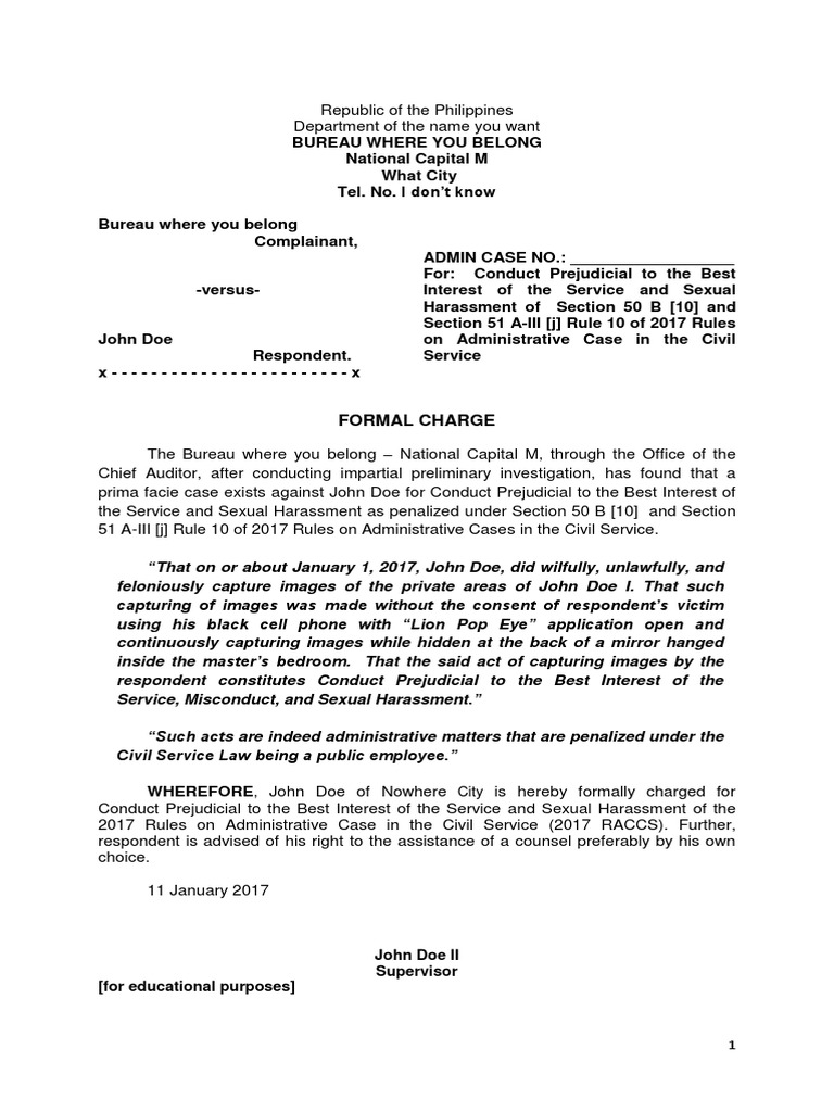 Sample Charge | PDF | Sexual Harassment | Applied Ethics