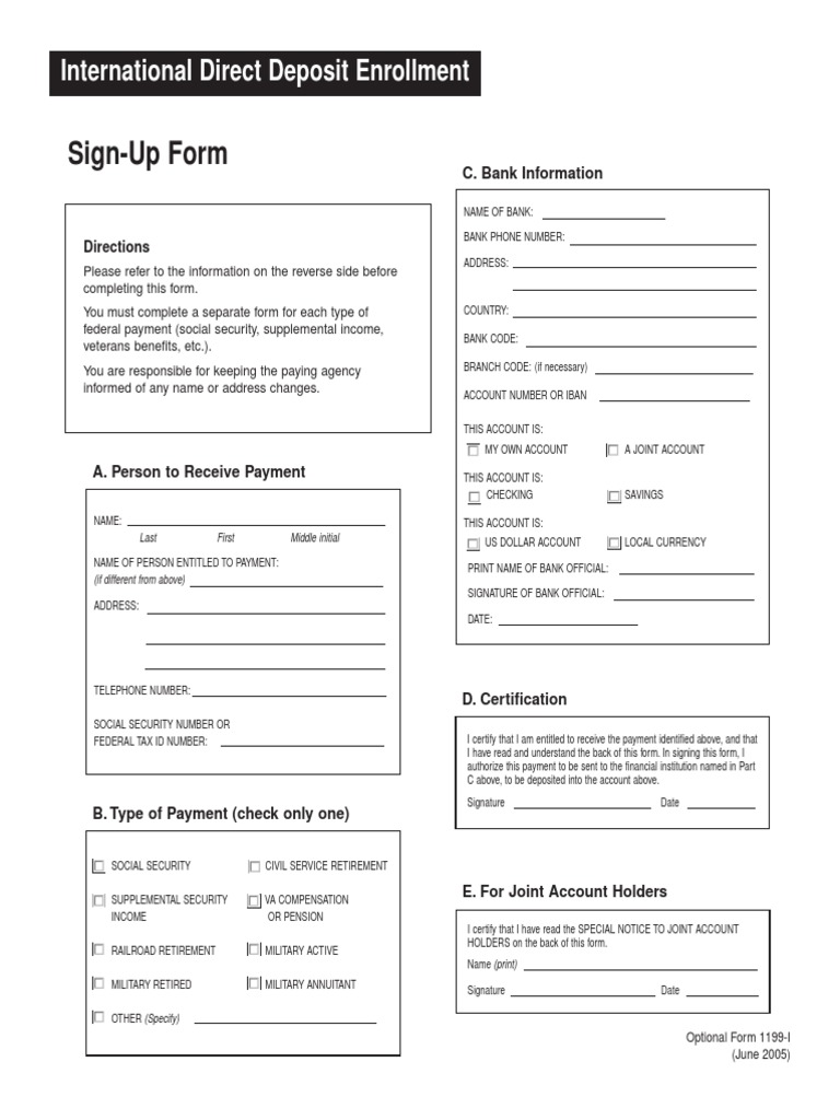 International Direct Deposit Form | PDF | Payments | Social Security Number