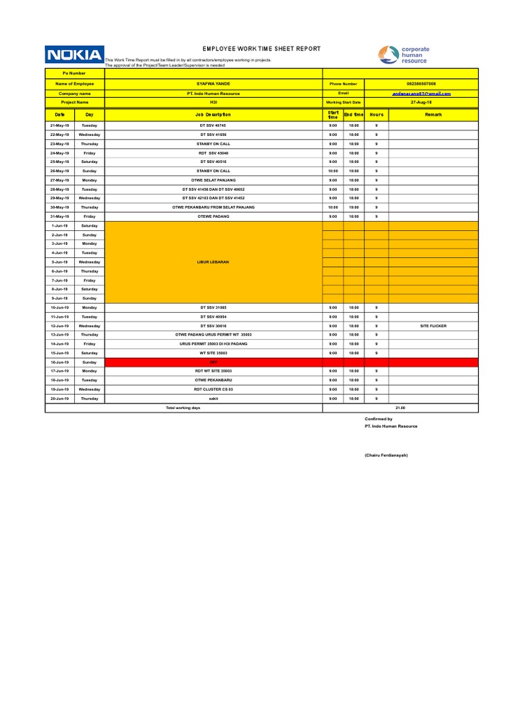 Employee Work Time Sheet Report | PDF | Business