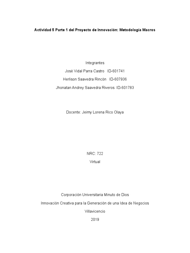 Actividad 5 Parte 1 Del Proyecto de Innovación Metodología Macros | PDF | Cerveza | Innovación