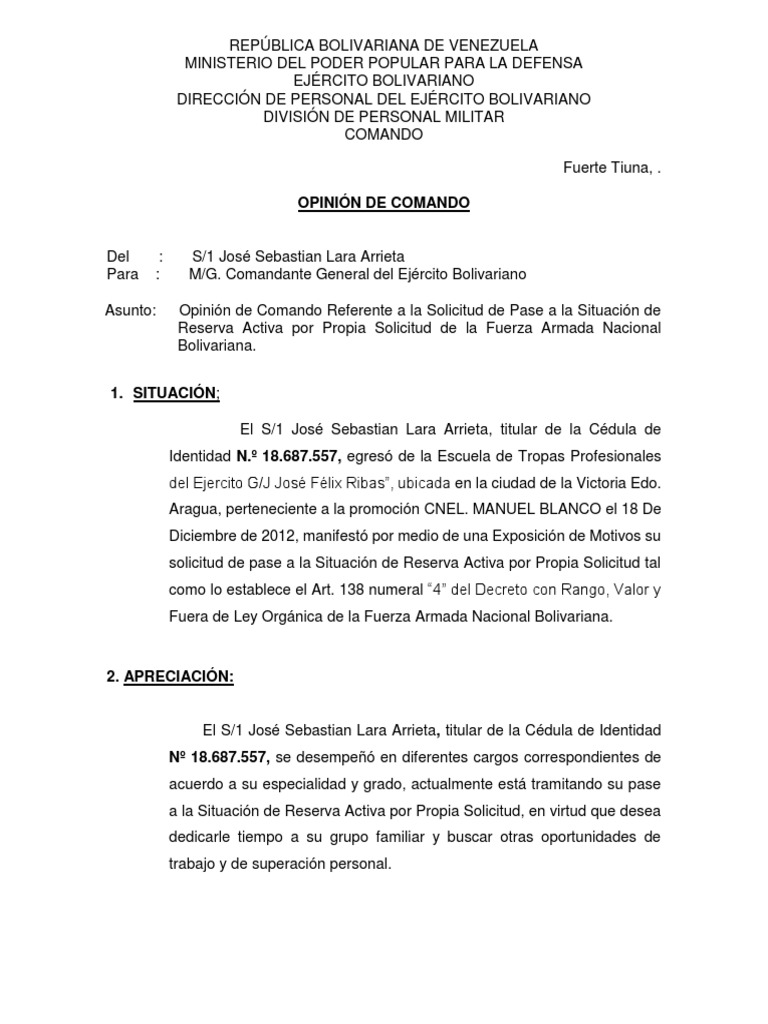 Formatos de Opinion de Comando para Tropa Profesional | Descargar gratis PDF | Oficial general ...