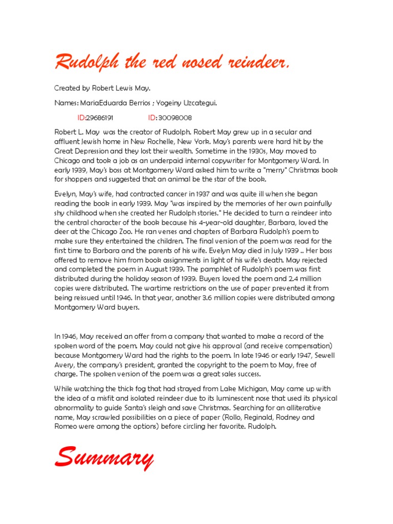 Rudolph's Creation and Legacy | PDF | Rudolph The Red Nosed Reindeer ...