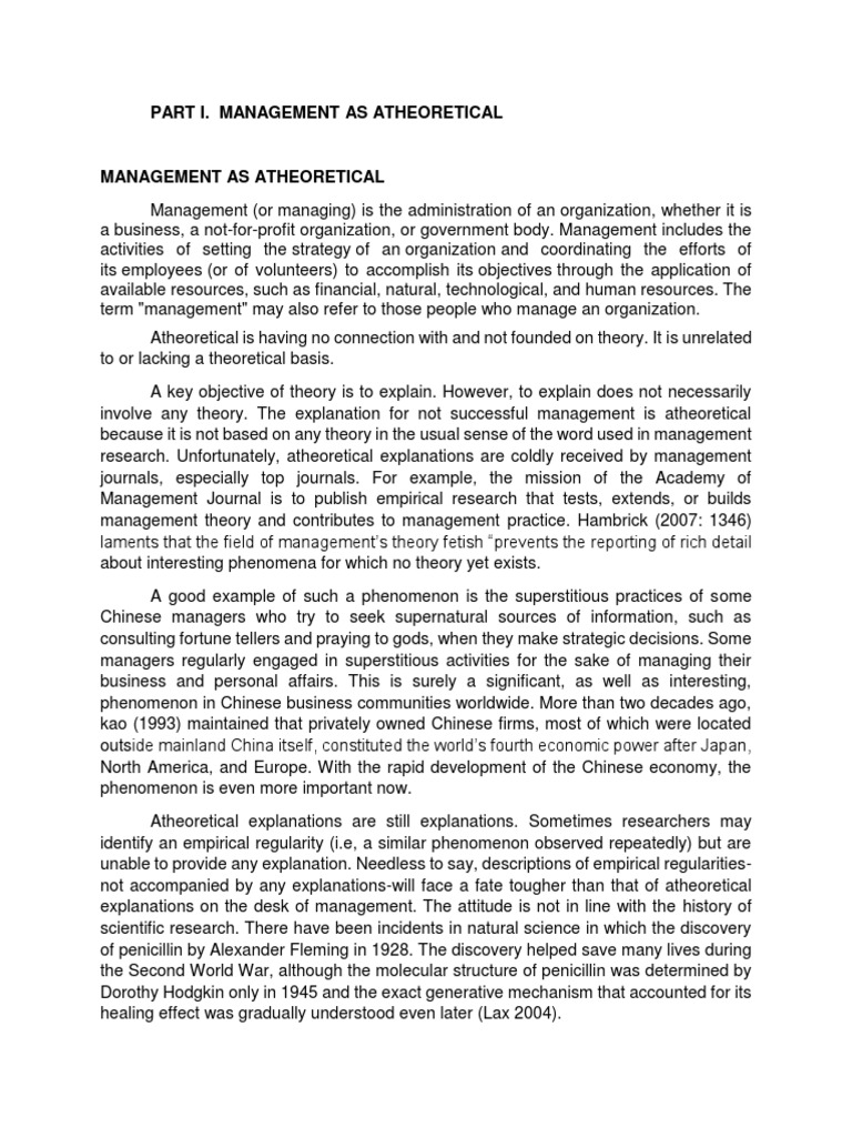 Management as an Atheoretical Phenomenon: Exploring the Lack of Theory ...