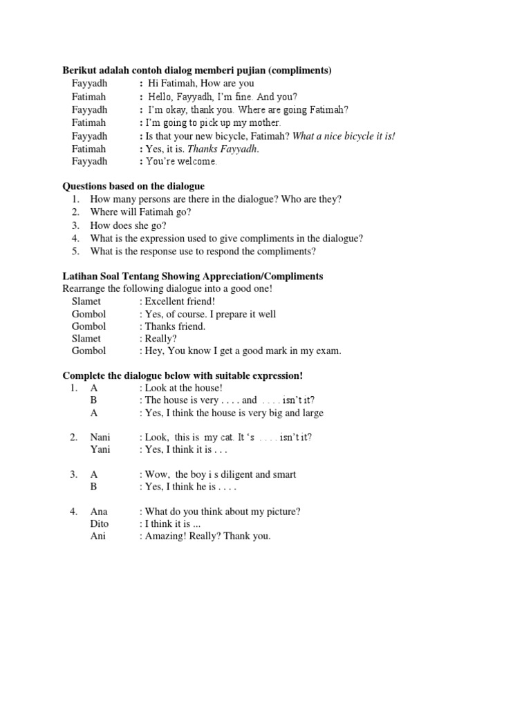 Berikut Adalah Contoh Dialog Memberi Pujian | PDF | Language Arts ...