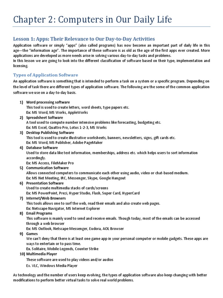 Chapter 2: Computers in Our Daily Life: Lesson 1: Apps: Their Relevance ...