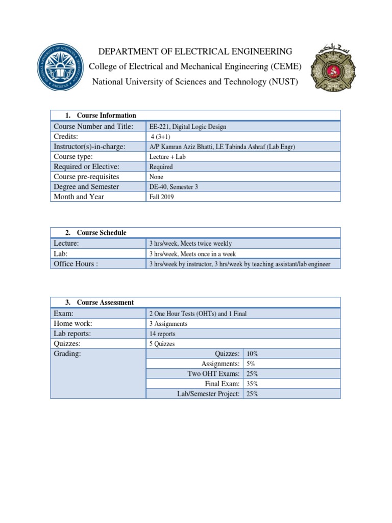 Study Plan EE-221 Digital Logic Design | PDF | Digital Electronics ...