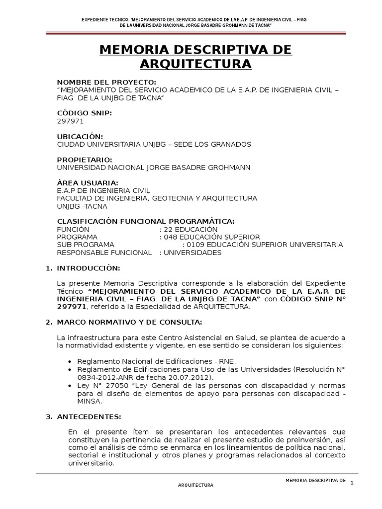 A. Memoria Descriptiva de Arquitectura 4 | PDF | Ingeniero civil | Ingeniería