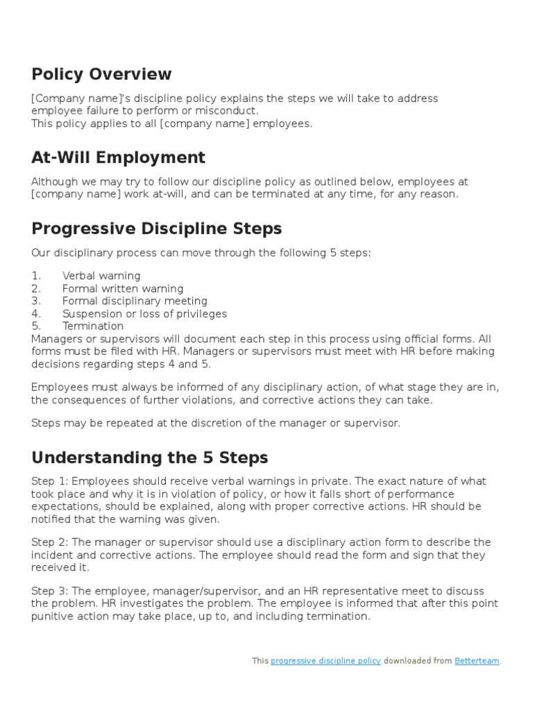 Disciplinary Policy Template Download 20171012 | PDF | At Will ...