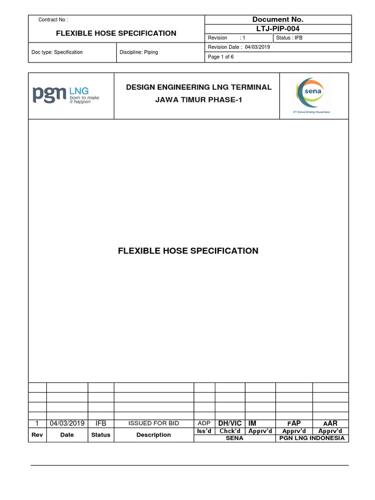 LNG Flexible Hose Specification LTJ-PIP-004 | PDF | Specification ...