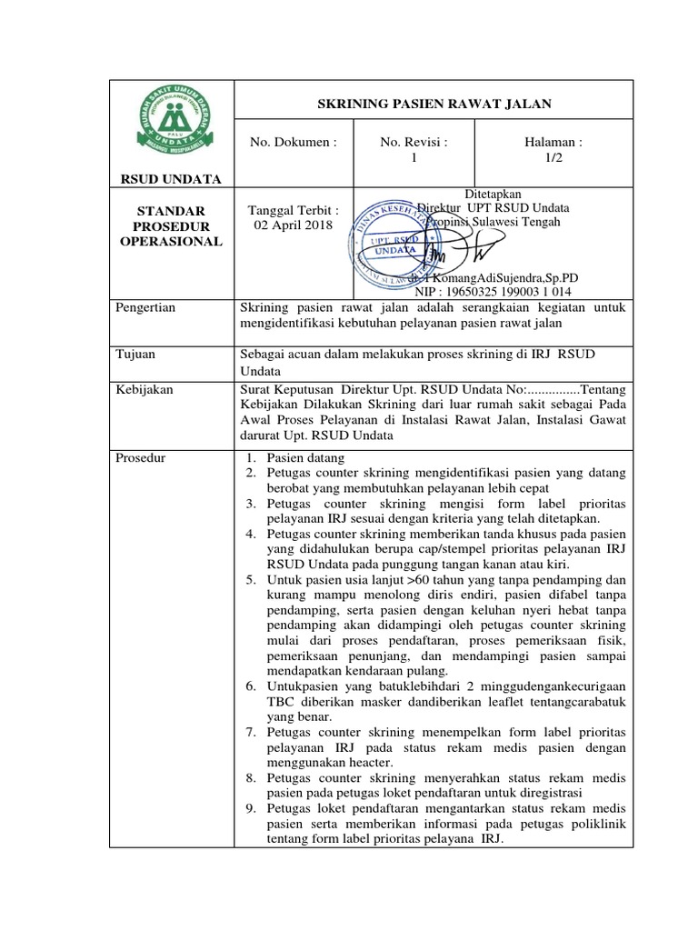 SPO SKRINING PASIEN RAWAT JALAN Revisi 3 | PDF
