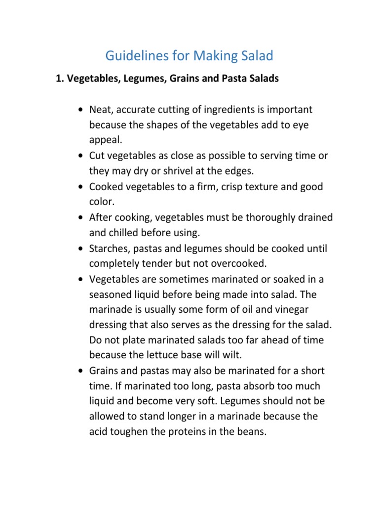 Guidelines For Making Salad | PDF | Marination | Salad