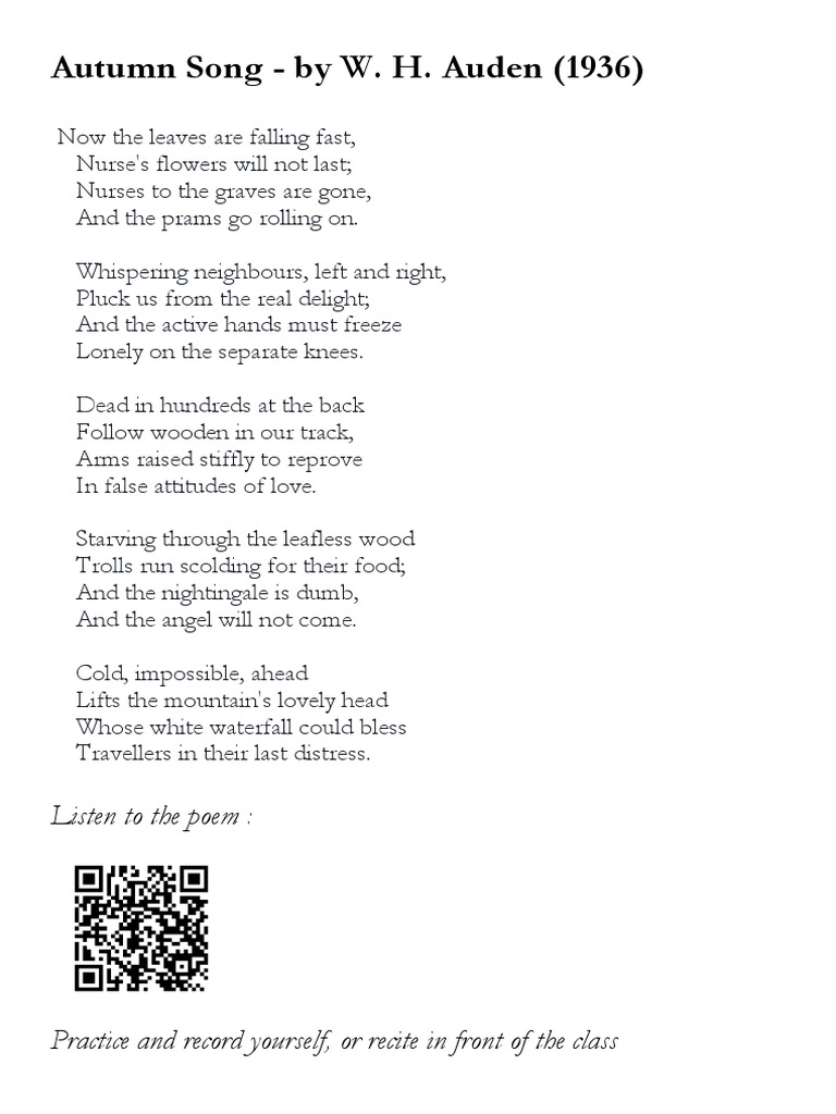 Autumn Song - by W. H. Auden (1936) : Listen To The Poem | PDF