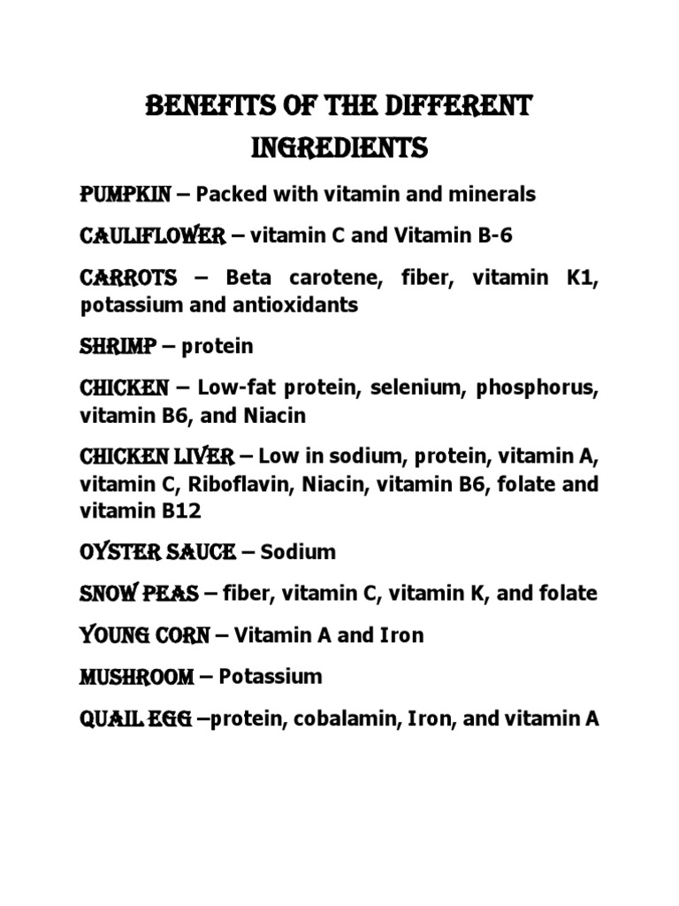 Nutritional Benefits of Key Ingredients | PDF