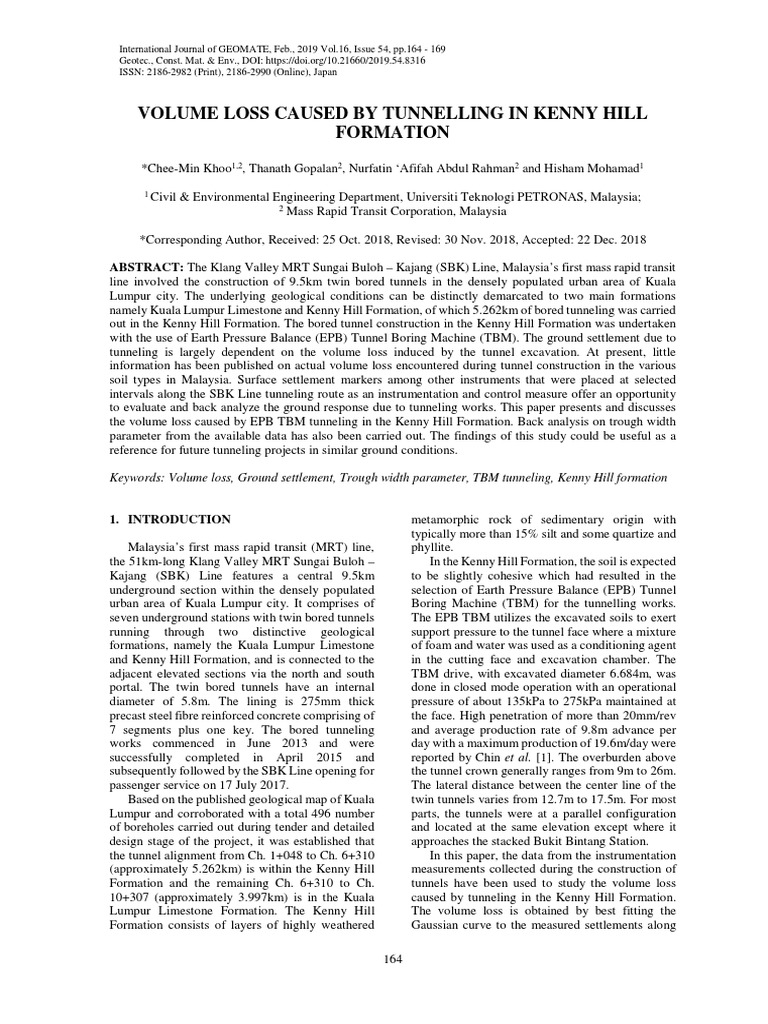 Volume Loss Caused by Tunnelling in Kenny Hill Formation | PDF | Tunnel | Earth Sciences
